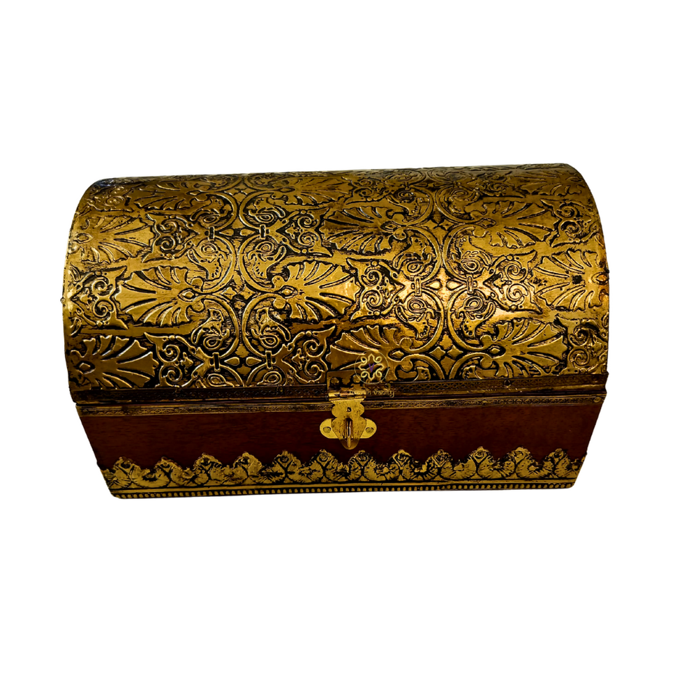 Kanaka Kosh Treasure Box – Wooden Sandook with Ornate Brass Lid – Bras ...
